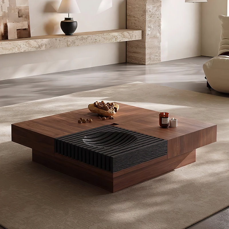 Hokku Designs Daidrian Modern Minimalist Living Room Storage Square Black Walnut Wooden Coffee Table Reviews Wayfair